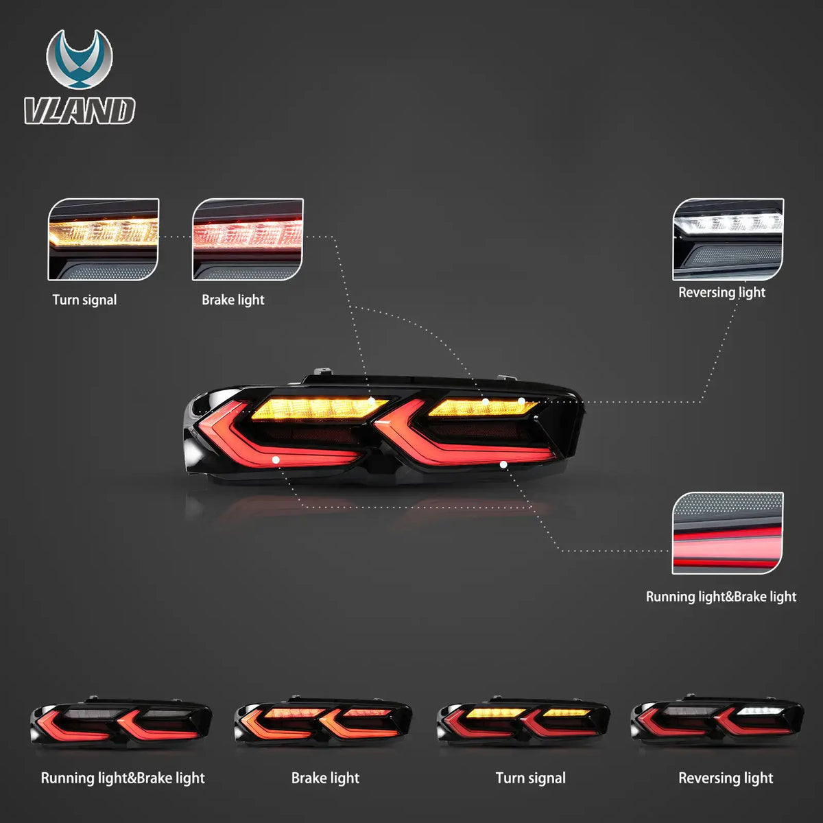 19-24 Chevrolet Camaro VLAND LED Tail Lights With Sequential Indicator ...