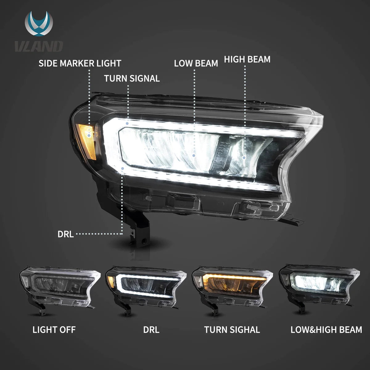 19-23 Ford Ranger [US Types] Vland LED Reflection Bowl HeadLights [E-m ...