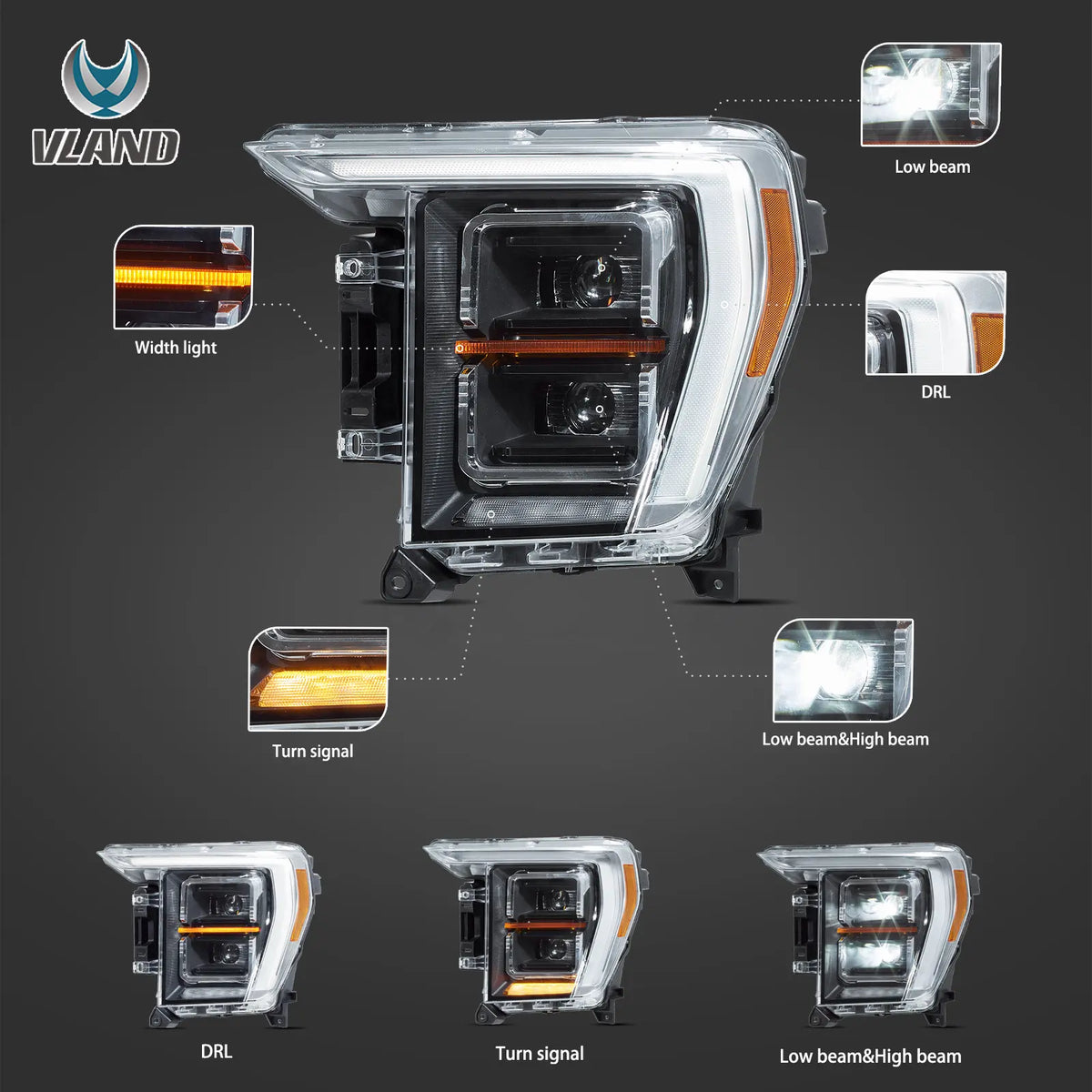 21-23 Ford F150 14th Gen Vland LED Matrix Headlights – VLAND ...